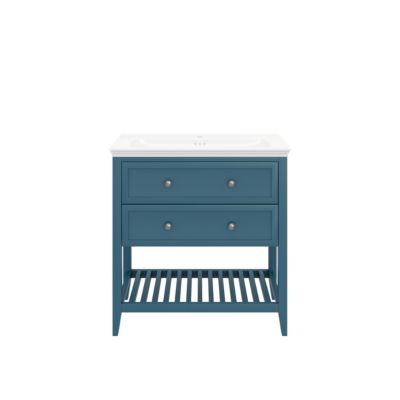Ensemble meuble sous vasque bleu mat GoodHome Perma + plan simple ...