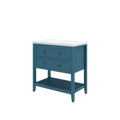 Ensemble meuble sous vasque bleu mat GoodHome Perma + plan simple ...