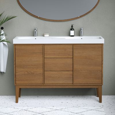 Ensemble meuble sous vasque placage bois Kabayan + plan double vasque ...