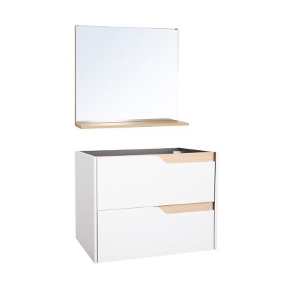 Ensemble meuble vasque 2 tiroirs blanc mat et effet bois l.80 cm + plan vasque + miroir, Tolima