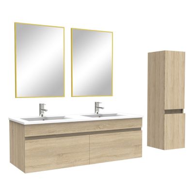 Ensemble Salle De Bain 120cm Chêne Wotan meuble et miroir et colonne et ...