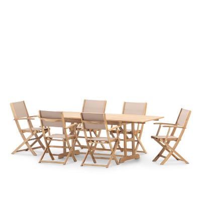 Ensemble salle à manger de jardin table extensible 150-210x90 + 6 chaises bois et textile beige ...