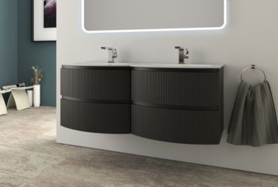 Ensemble sous vasque + plan vasque double verre l.138 cm, noir mat ...