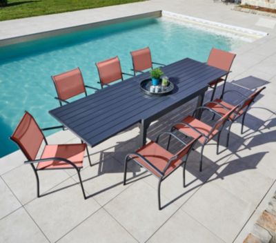 Ensemble table de jardin en aluminium et 8 assises - honfleur xl ...