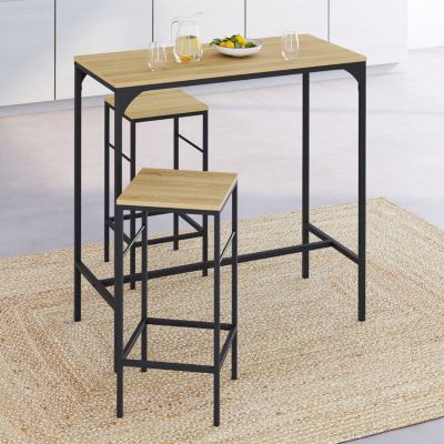 Ensemble table haute de bar DETROIT 95 cm et 2 tabourets design industriel