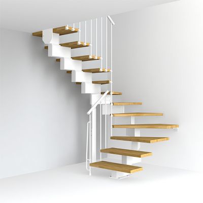 Escalier en U métal et bois Magia 90 l.80 cm 12 marches blanc/chêne ...
