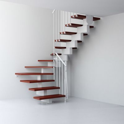 Escalier en U métal et bois Magia 90 l.80 cm 14 marches blanc/cerisier ...