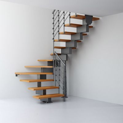 Escalier en U métal et bois Magia 90Xtra l.90 cm 12 marches gris fonte ...