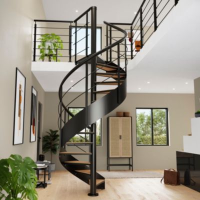 Escalier hélicoïdal FORTIA hêtre et acier noir 13 marches Carilo Ø140cm ...