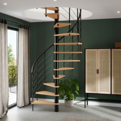Escalier hélicoïdal FORTIA hêtre et acier noir 13 marches Dalaman ...