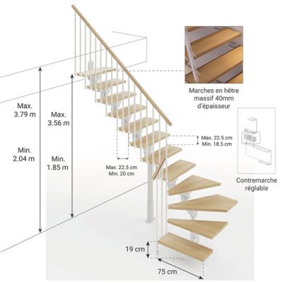Escalier quart tournant 11 marches - Hauteur à franchir de 2.23 à 2.66m ...