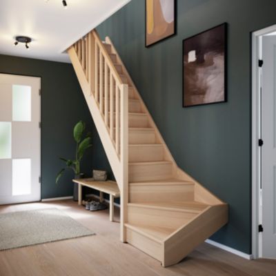 Escalier quart tournant gauche FORTIA hêtre naturel 13 marches Siderno ...