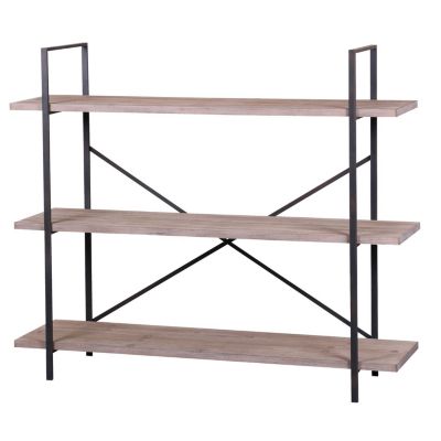 Etagère Country Side 3 niveaux en MDF et métal - Longueur 120 cm x Hauteur 103 cm - Noir et Bois ...