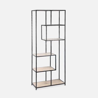 Etagère en métal noir et décor bois - Loft - bibliothèque 6 niveaux. L 77 x l 33 x H 185cm ...