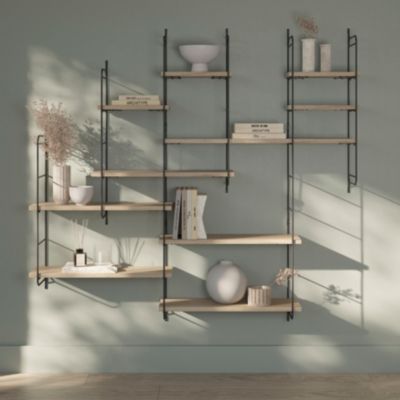 Étagère murale modulable 10 tablettes et 6 échelles effet chêne ...