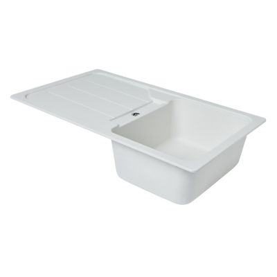Évier à encastrer en composite de quartz blanc 1 bac avec égouttoir, L ...