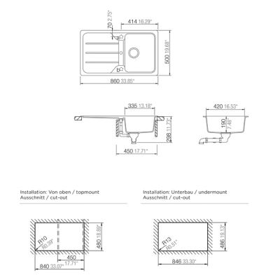 Évier à encastrer en composite de quartz blanc 1 bac avec égouttoir, L ...