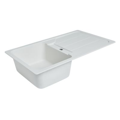 Évier à encastrer en composite de quartz blanc 1 bac avec égouttoir, L ...
