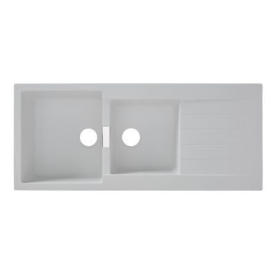 Évier à encastrer en composite de quartz blanc 2 bacs avec égouttoir, L ...