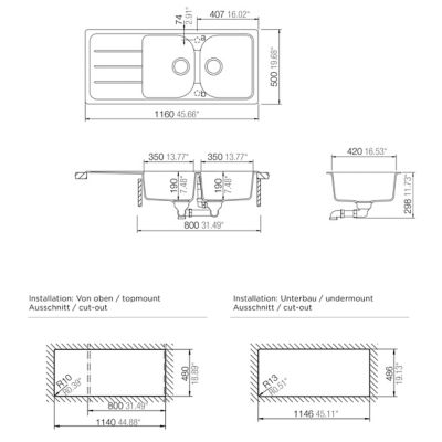 Évier à encastrer en composite de quartz blanc 2 bacs avec égouttoir, L ...