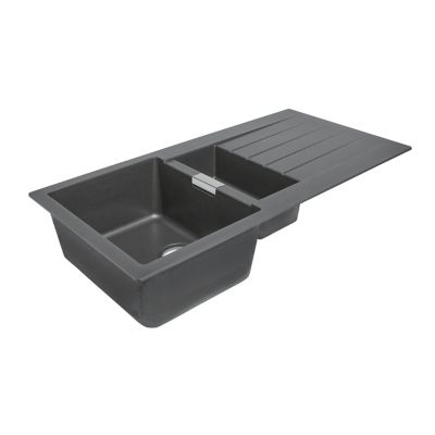 Évier à encastrer en composite de quartz gris 1,5 bac avec égouttoir, L ...