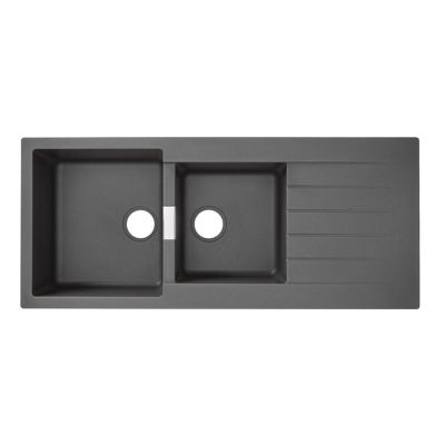 Évier à encastrer en composite de quartz gris 2 bacs avec égouttoir, L ...