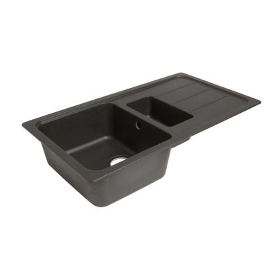 Évier à encastrer en composite de quartz noir 1,5 bac avec égouttoir, L ...