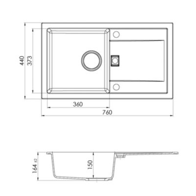 Évier à encastrer en composite de quartz noir 1 bac avec égouttoir, L ...