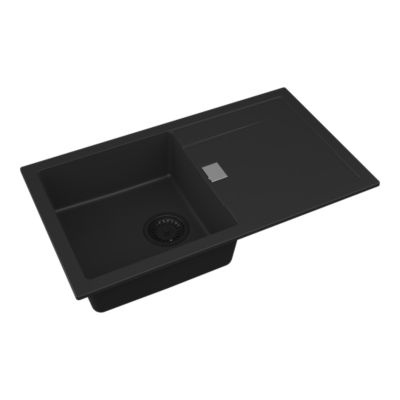 Évier à encastrer en composite de quartz noir 1 bac avec égouttoir, L ...
