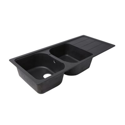 Évier à encastrer en composite de quartz noir 2 bacs avec égouttoir, L ...