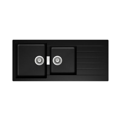 Évier à encastrer en composite de quartz noir 2 bacs avec égouttoir, L ...