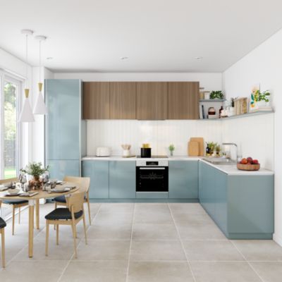 Façade de colonne de cuisine Palma bleu aqua brillant l.60 x H.120 cm