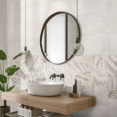 Faïence murale effet béton blanc L.90 x l.30cm x ép.10mm, Brush