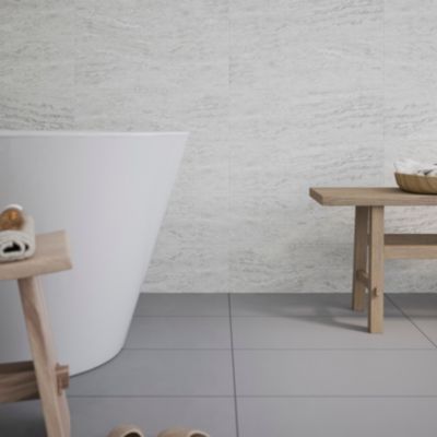 Faïence murale effet pierre gris clair mat L.60 x l.20 cm x ép.9,4 mm, Soft Travertin