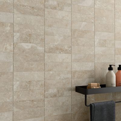 Faïence murale en terre cuite effet pierre décor beige mat L.60 x l.30 ...