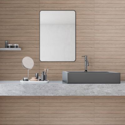 Faïence murale intérieur effet bois mat décor lamelles L.90 x l.30 cm x ...