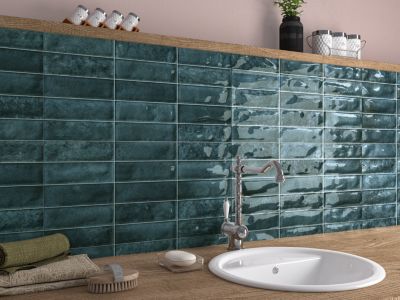 Faïence murale Soul brick bleu 32 x 60 cm | Castorama