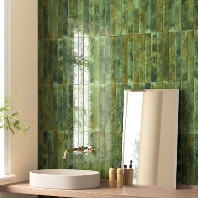 Faïence murale unie vert brillant L.40 x l.5cm x ép.0,8mm, Equipe Ceramica Java