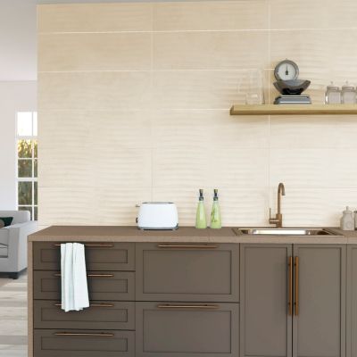 Faïence murale vague effet béton beige mat L.90 x l.30 cm x ép.10,5 mm, Baldocer Unik