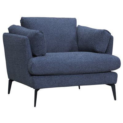 Fauteuil avec coussins tissu chiné bleu et pieds métal noir - BOON ...