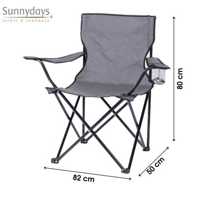 Fauteuil de camping compact et pliant avec accoudoirs Gris, L. 82 x l ...