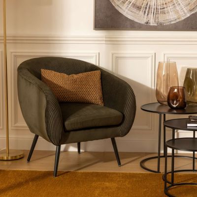 Fauteuil en velours plissé Vert, L. 74 x l. 70 x H. 78 cm, SOLARO