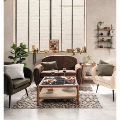 Fauteuil en velours plissé Vert, L. 74 x l. 70 x H. 78 cm, SOLARO