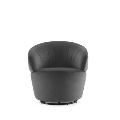 Fauteuil rond pivotant 360 degré velours gris anthracite moderne - COROLLA