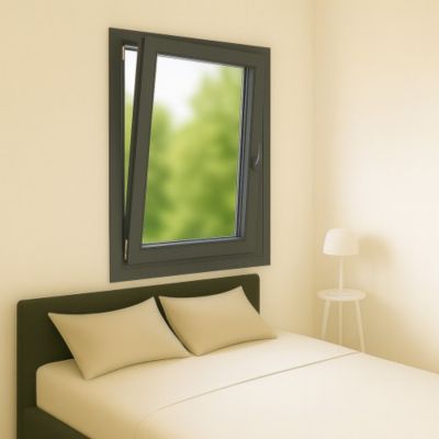 Fenêtre PVC 1 vantail H 60 x L 40 cm OB anthracite avec poignée tirant gauche | Castorama