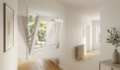 Fenêtre PVC à soufflet sécurité RAL 9016