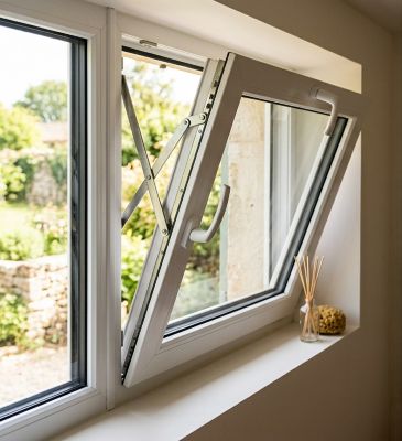 Fenêtre PVC à soufflet sécurité RAL 9016