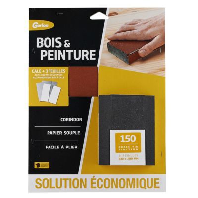 Feuille d'abrasif corindon grain fin + 1 cale vendue par 3 pièces