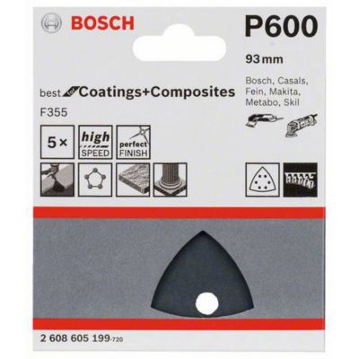 Feuilles abrasives Delta auto-agrippantes Bosch - 93 x 93 mm, lot de 5 ...