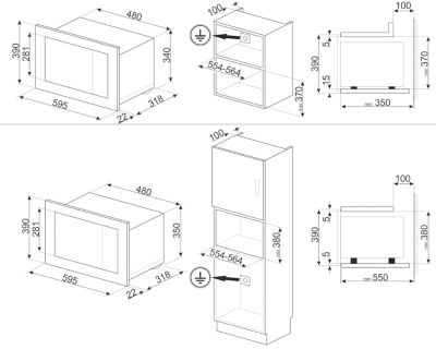 Four micro-ondes encastrable Linéa 20L FMI120B3 Smeg verre noir | Castorama
